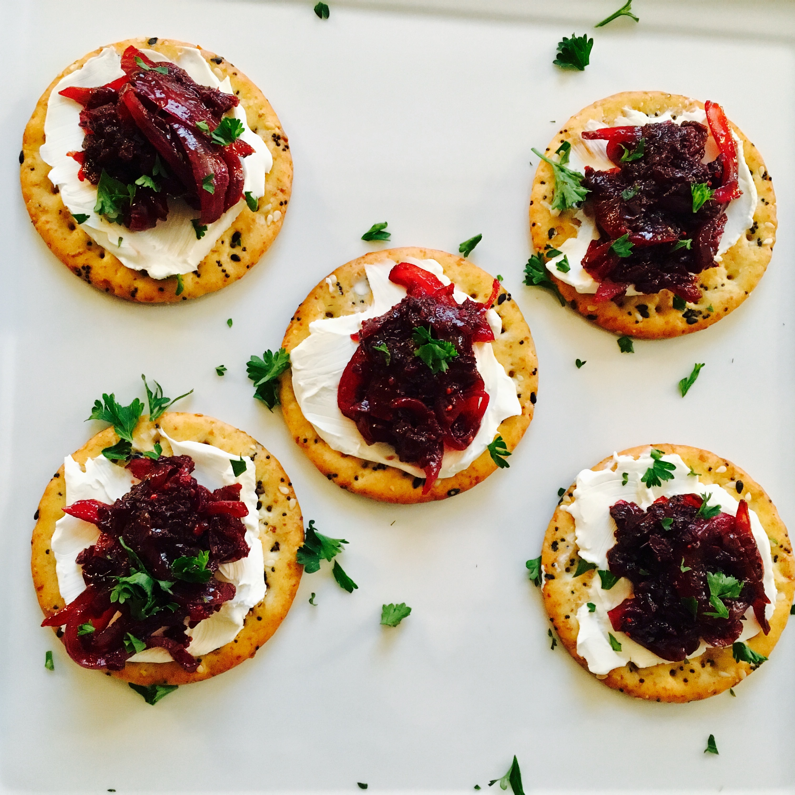 Caramelized Onion Cranberry Compote Cream Cheese Crackers